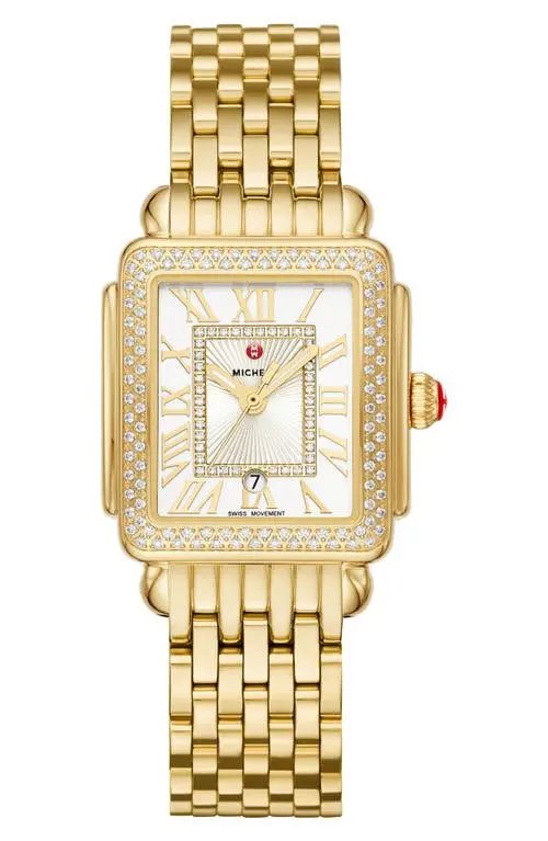 Michele Deco Madison Mid Diamond Bracelet Watch - Gold/ Silver/ Gold