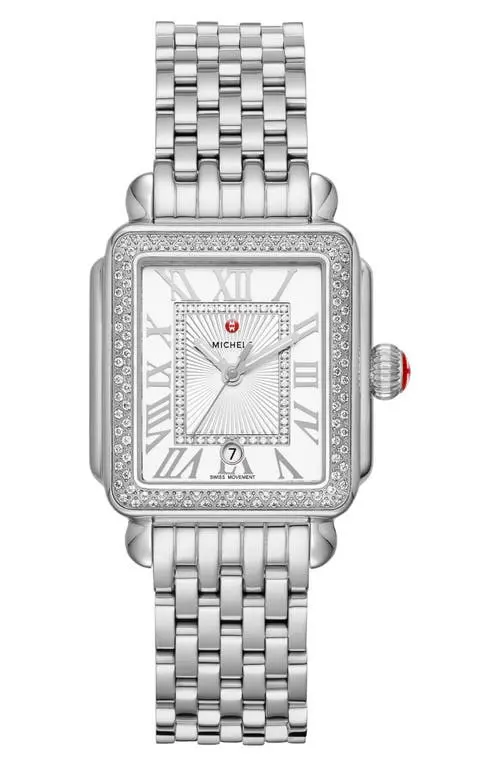 Michele Deco Madison Mid Diamond Bracelet Watch - Silver