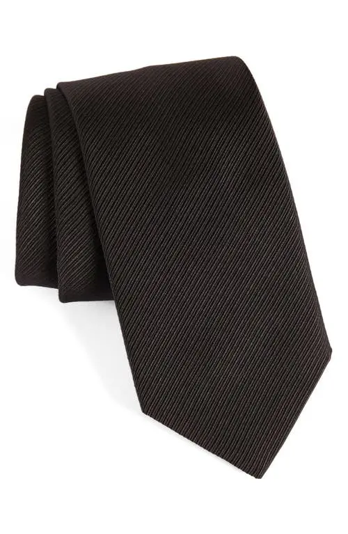 David Donahue Stripe Silk Tie - Black