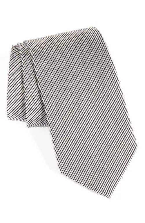 David Donahue Stripe Silk Tie - Black/white