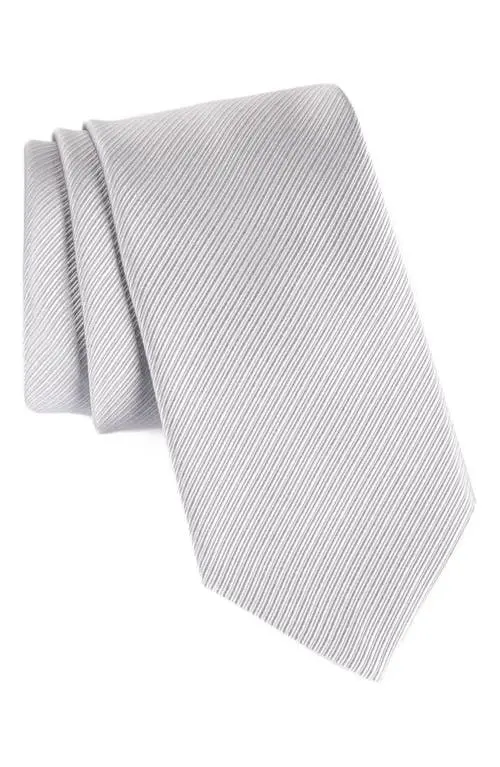 David Donahue Stripe Silk Tie - Silver