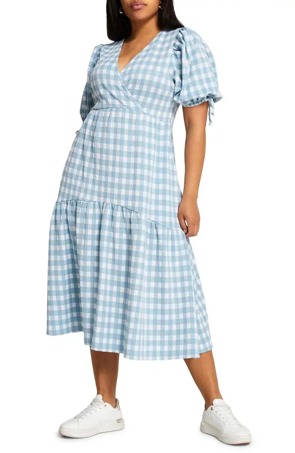 sherri hill blue ruffle dress Poppy Midi Dress — Blue & Off-White Stripes main image 0