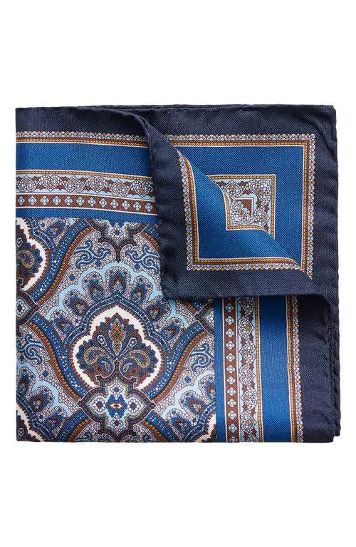 Eton Paisley Silk Pocket Square - Navy