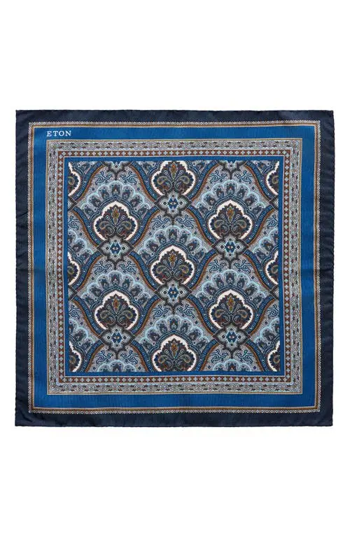Eton Paisley Silk Pocket Square - Navy