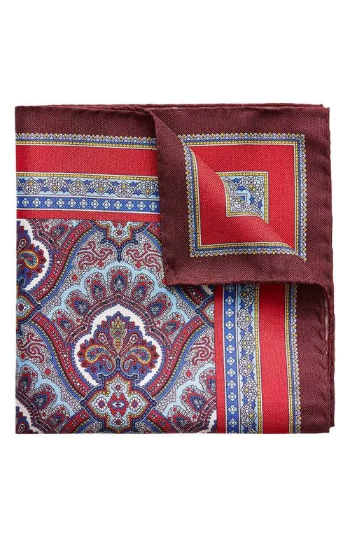 Eton Paisley Silk Pocket Square - Pink/red
