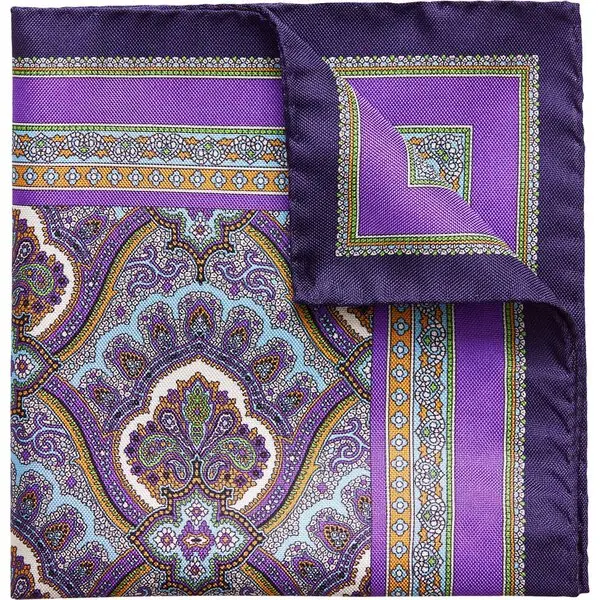 Eton Paisley Silk Pocket Square - Purple