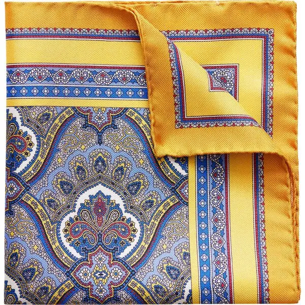 Eton Paisley Silk Pocket Square - Yellow/orange
