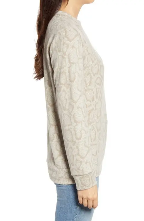 Loveappella Snake Print Crewneck Sweater - Camel