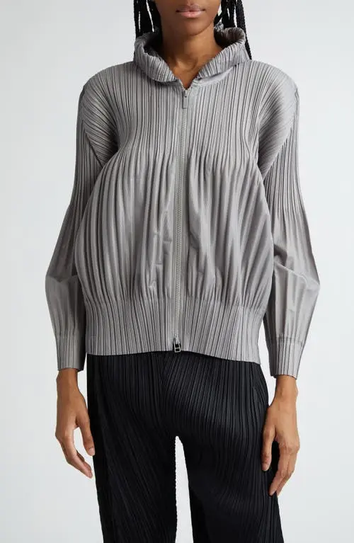 Issey Miyake Pleated Zip-up Hoodie - Cool Gray