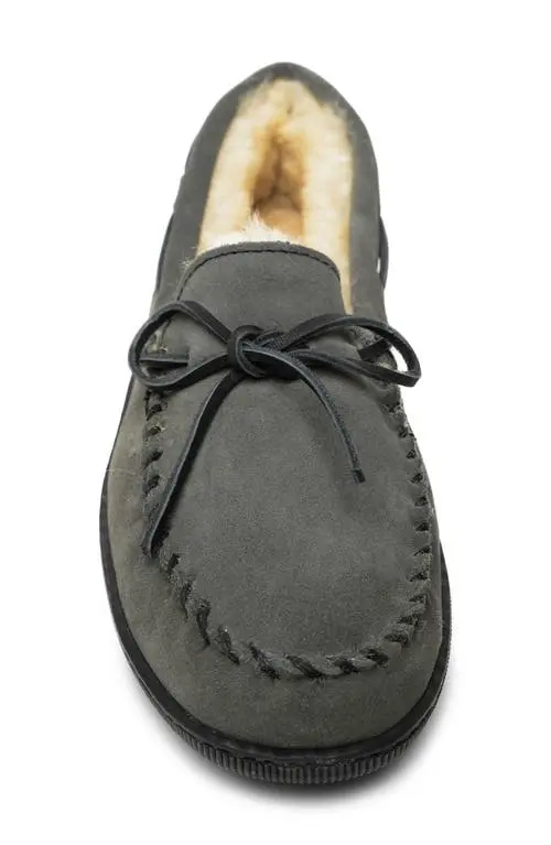 Minnetonka Genuine Shearling Lined Slipper - Grey Suede