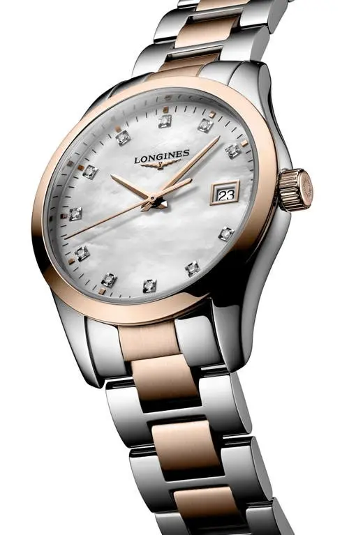 LONGINES Conquest Classic Diamond Index And Rose Gold Bracelet Watch - Stainless Steel