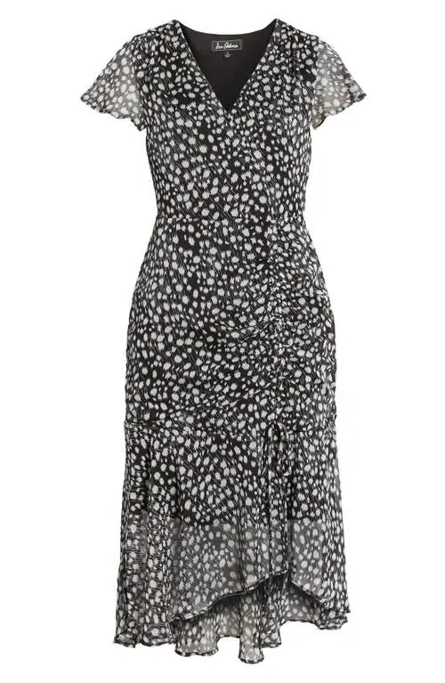 sam edelman ruched midi dress Sam Edelman Printed Ruched Midi Dress In Black/White - 25% Off