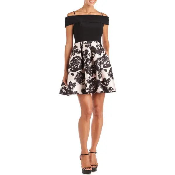 MORGAN & CO Cold-shoulder Pleated Skater Dress