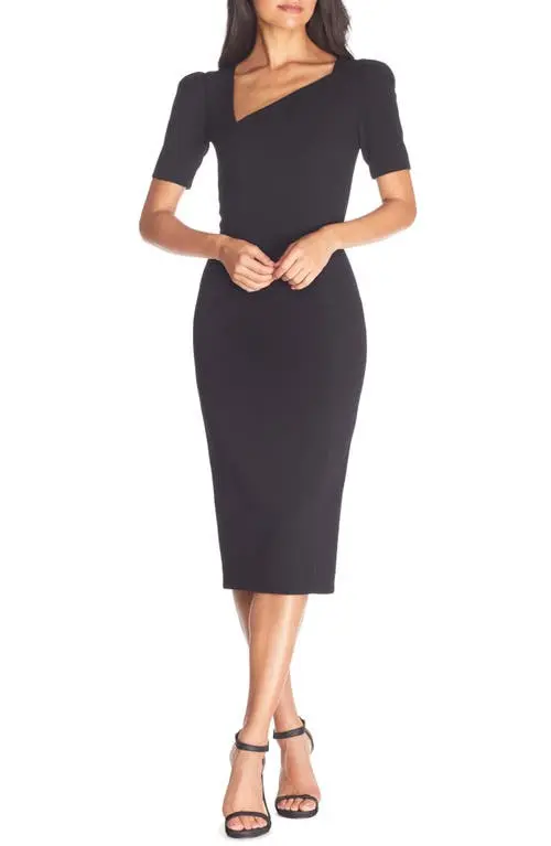 Dress The Population Ruth Asymmetric Neck Midi Dress - Black
