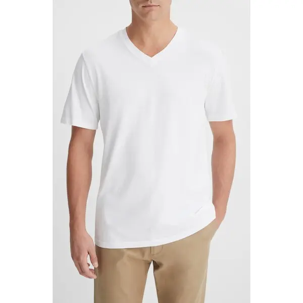 Vince Regular Fit Garment Dyed V-neck T-shirt - Optic White