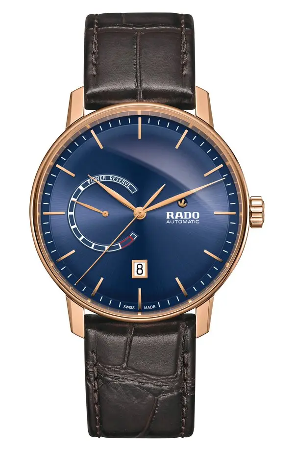RADO Coupole Classic Automatic Leather Strap Watch - Brown/ Blue/ Rose Gold