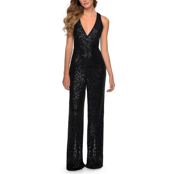 LABOMME Surplice Sequin Jumpsuit