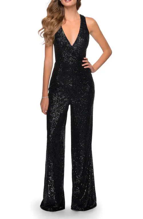 LABOMME Surplice Sequin Jumpsuit