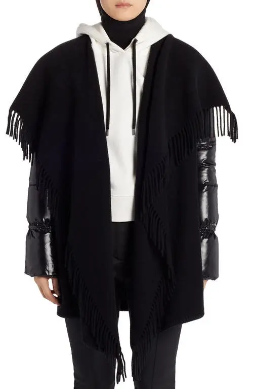 Moncler Mantella Down Puffer Sleeve Wool Cape Coat