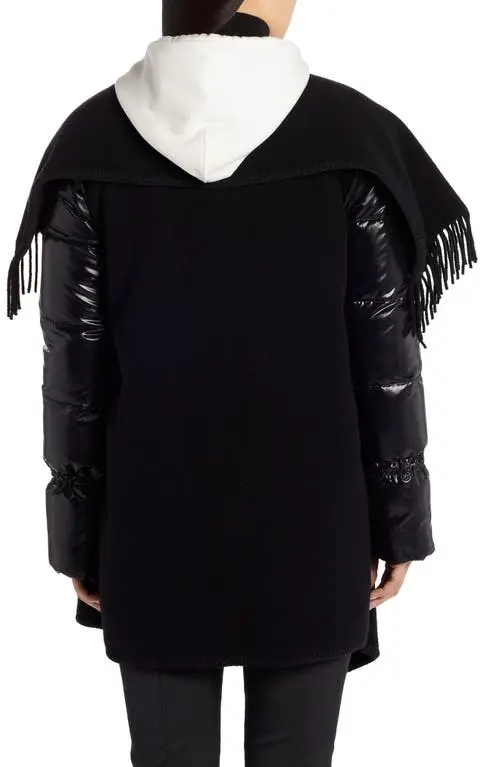Moncler Mantella Down Puffer Sleeve Wool Cape Coat