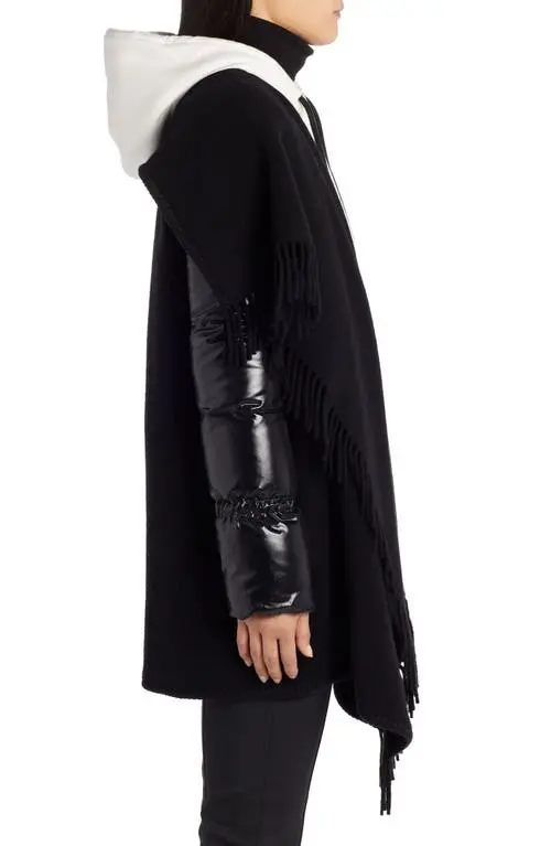 Moncler Mantella Down Puffer Sleeve Wool Cape Coat