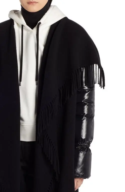 Moncler Mantella Down Puffer Sleeve Wool Cape Coat