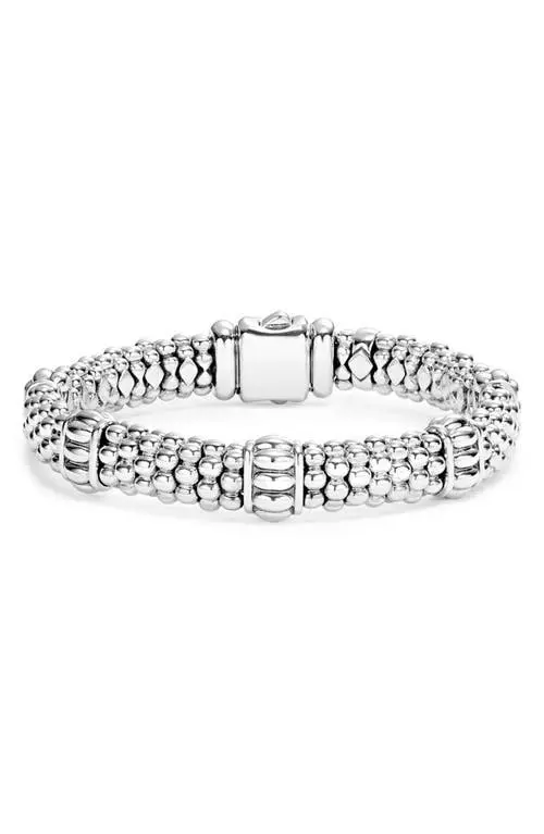Lagos Fluted Station Caviar Rope Bracelet - Silver