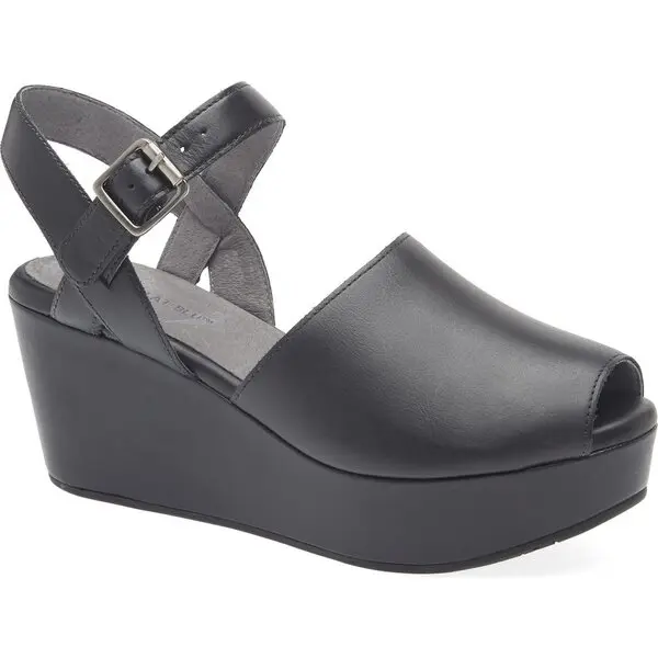 CHOCOLAT BLU Wagga Platform Wedge Sandal - Black Leather