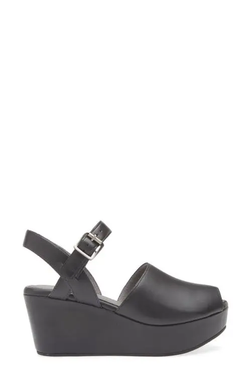 CHOCOLAT BLU Wagga Platform Wedge Sandal - Black Leather