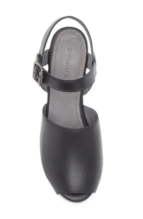CHOCOLAT BLU Wagga Platform Wedge Sandal - Black Leather