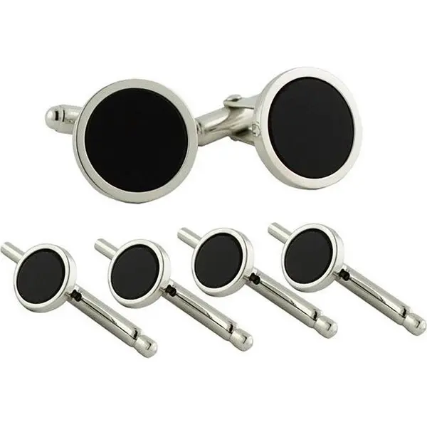 David Donahue Onyx Cuff Links & Shirt Stud Set - Silver