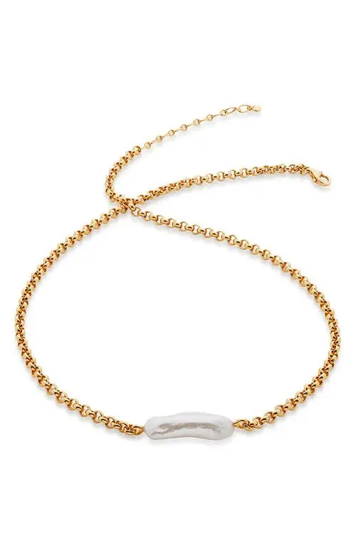 Monica Vinader Nura Biwa Pearl Charm Necklace - Yellow Gold