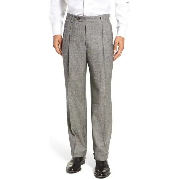 Berle Touch Finish Pleated Plaid Trousers