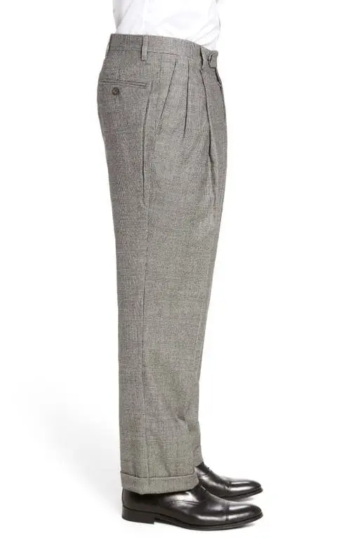 Berle Touch Finish Pleated Plaid Trousers
