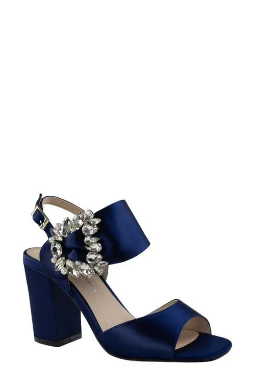 PARADOX LONDON PINK Manhattan Embellished Sandal - Navy Satin