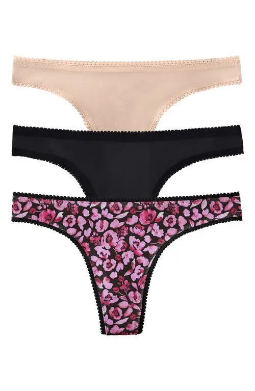 ON GOSSAMER 3-pack Mesh Thongs - Mf/blk/chp