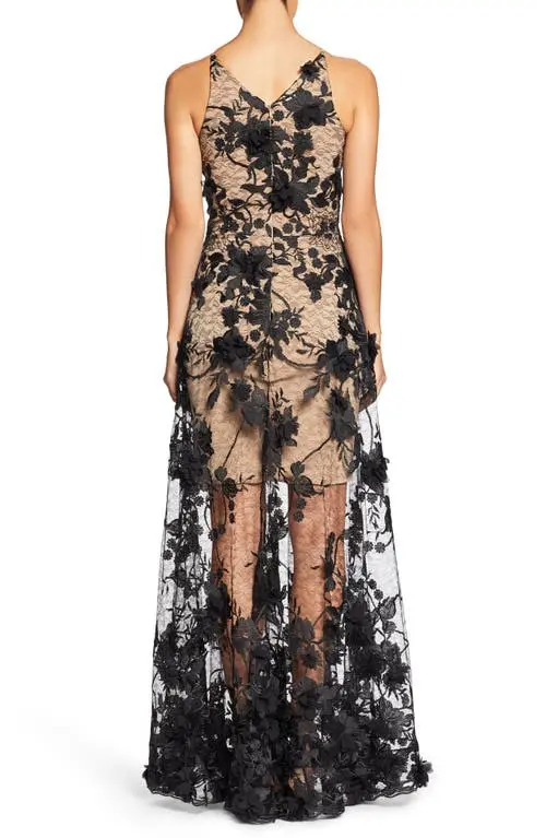 Dress The Population Sidney 3d Lace Gown - Black/nude