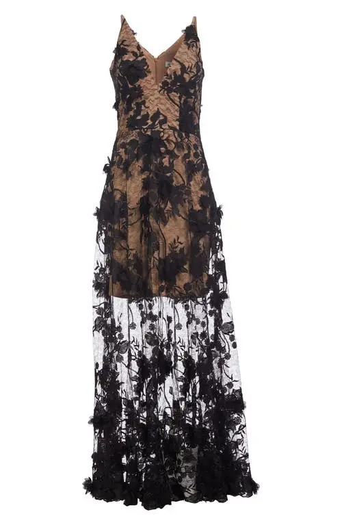 Dress The Population Sidney 3d Lace Gown - Black/nude