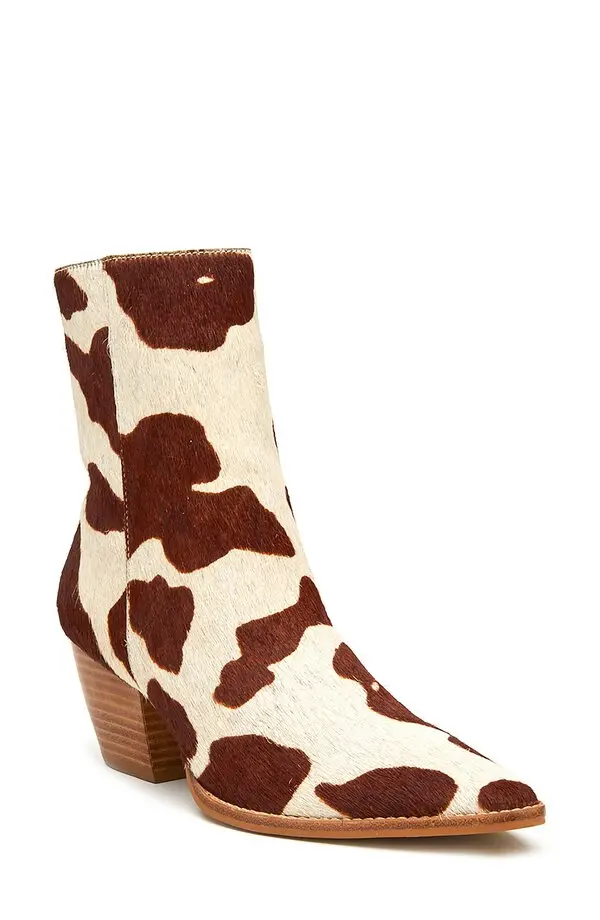 Matisse Caty Western Pointed Toe Bootie - Brown/ White Calf Hair