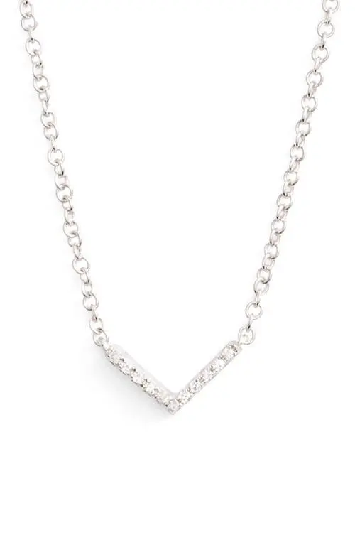 Ef Collection Mini Chevron Diamond Pendant Necklace - White Gold