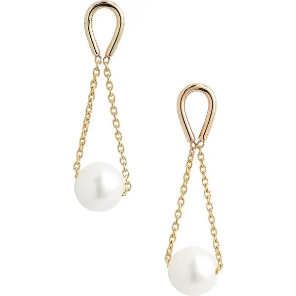 POPPY FINCH Hourglass Cultured Pearl Drop Earrings - Yellow Gold