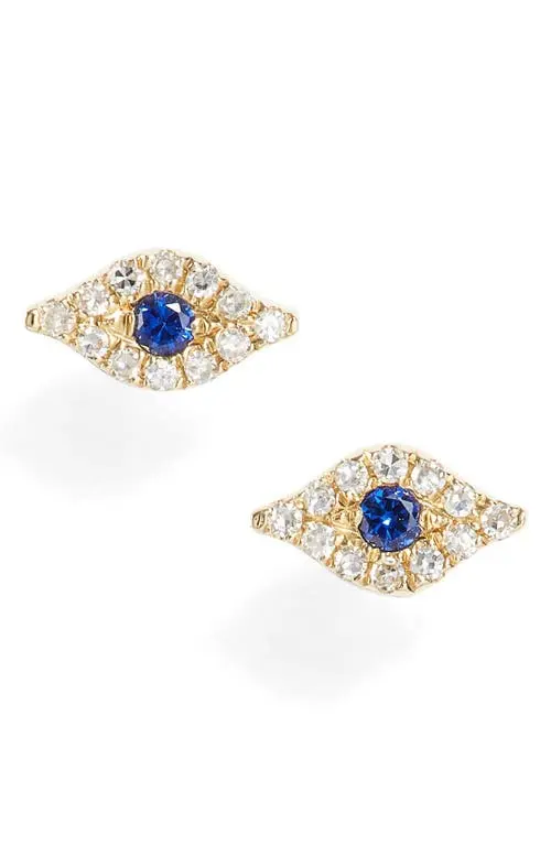 Ef Collection Evil Eye Diamond And Sapphire Stud Earrings - Yellow Gold