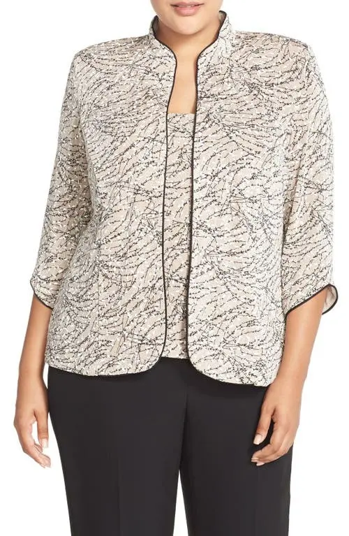 Alex Evenings Foiled Print Twinset - Beige