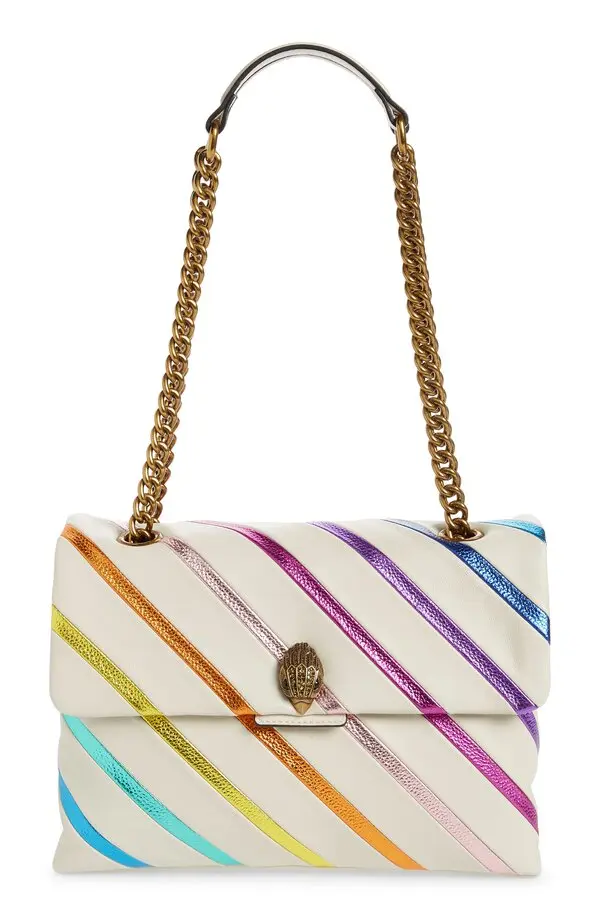 Kurt Geiger Large Kensington Rainbow Stripe Leather Shoulder