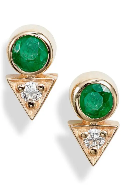 Anzie Cléo Emerald & Diamond Stud Earrings - Yellow Gold/emerald