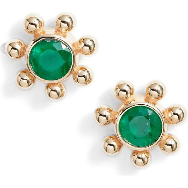 Anzie Dew Drop Marine Emerald & 14k Gold Stud Earrings - Yellow Gold/ Emerald