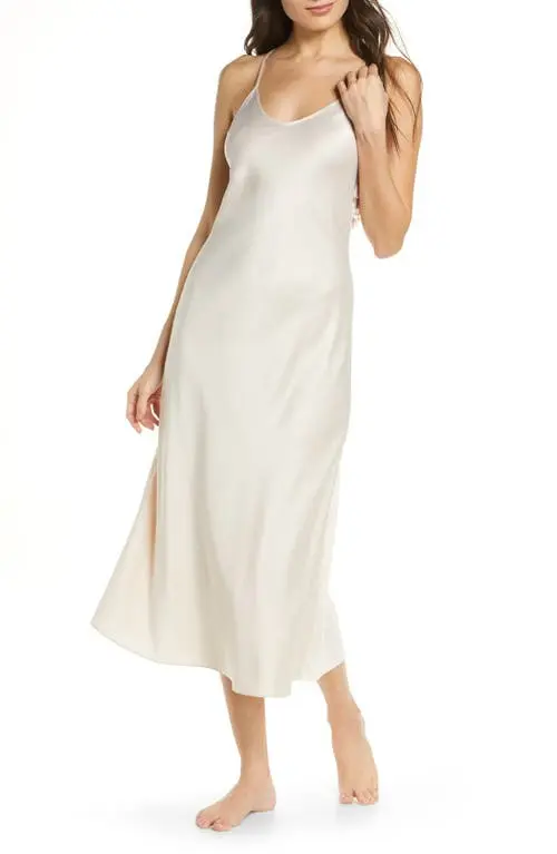 Rya Collection Kiss Appliqué Back Long Satin Nightgown - Champagne