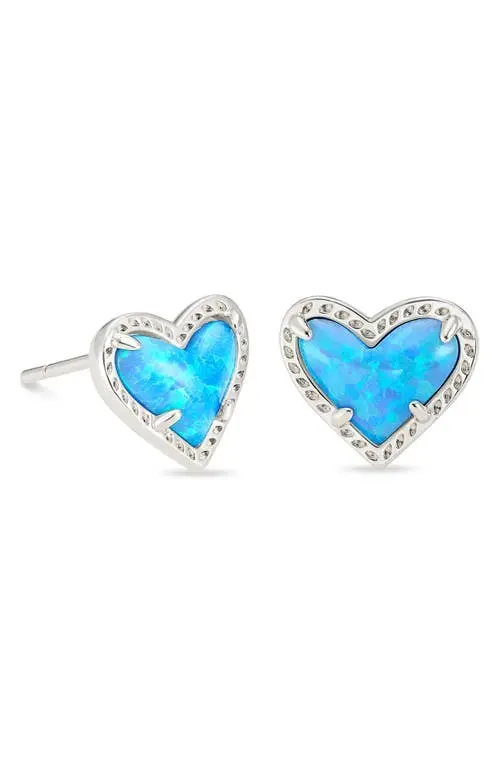 Kendra Scott Ari Heart Stud Earrings - Rhodium/ Ocean Kyocera Opal