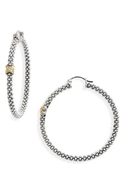 Lagos Caviar Two-tone Diamond Hoop Earrings - Silver/gold