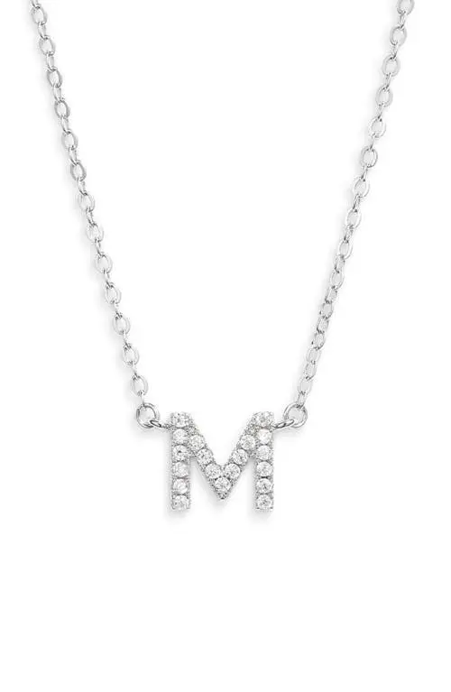 Nordstrom Cubic Zirconia Initial Pendant Necklace - M- Clear- Silver